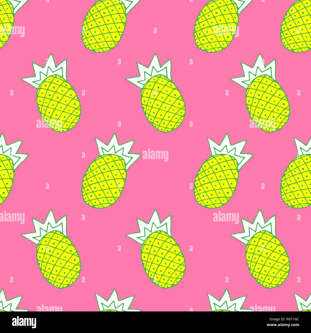 illustration of pineapple on pink background. vector seamless ...