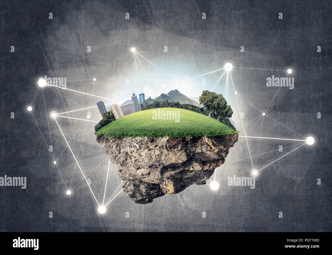 Concept of modern networking technologies and eco green construc Stock ...