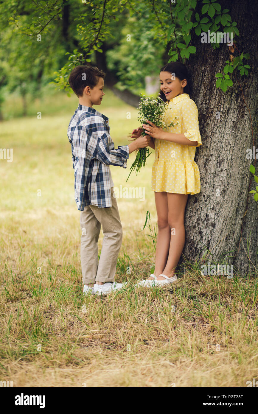 Boy giving flower girl hi-res stock photography and images - Alamy