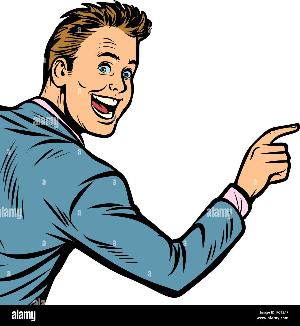 Young man pointing copy space Stock Vector Images - Alamy