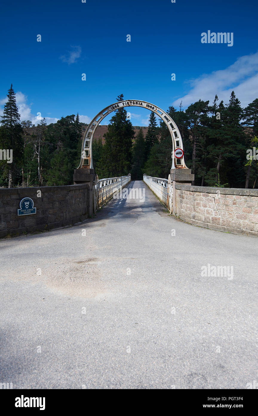 The Victorian Road bridge at the Mar Lodge Estate entrance, Braemar ...