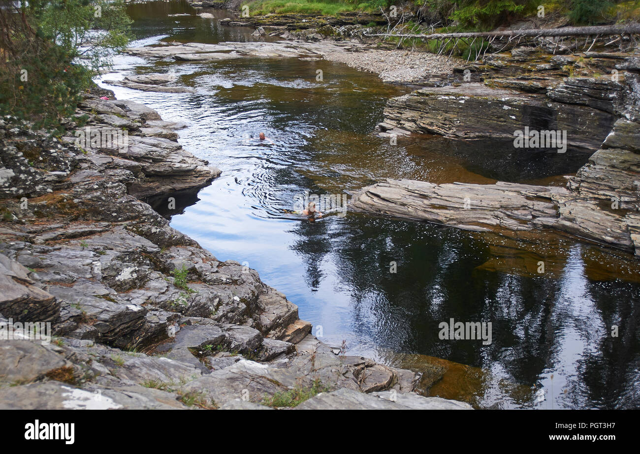 Wild Swimming in the river Dee, The Linn of Dee Gorge and waterfall ...