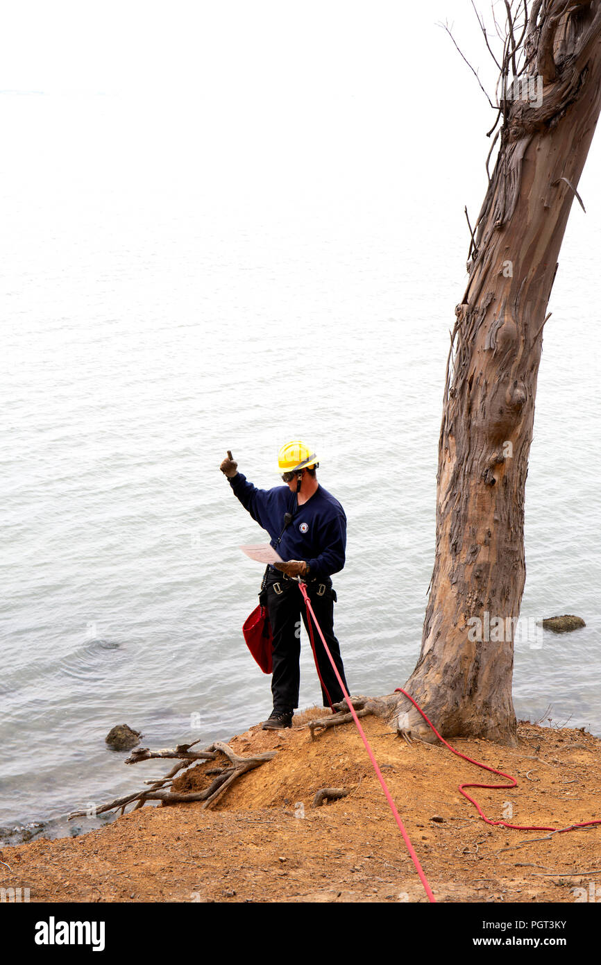 Fire department conducting rescue exercises at San Francisco Bay Stock ...