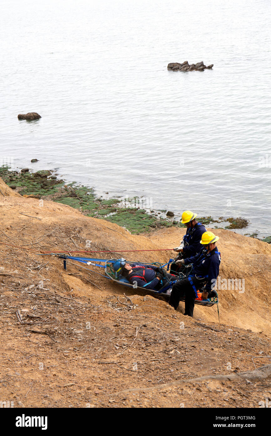 Fire department conducting rescue exercises at San Francisco Bay Stock ...