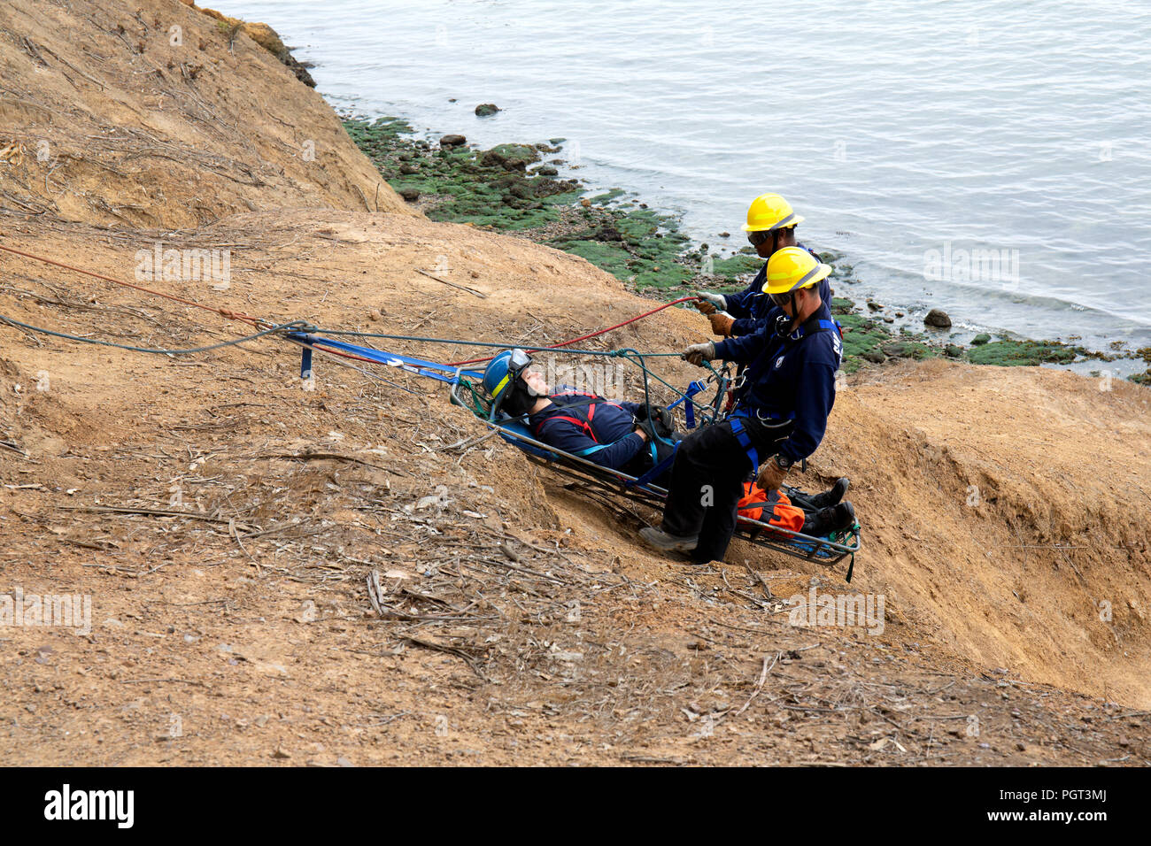 Fire department conducting rescue exercises at San Francisco Bay Stock ...