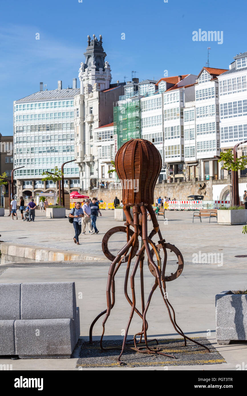 Metal rusted Octopus sculpture in Explanada Do Parrote, Paseo Dársena ...