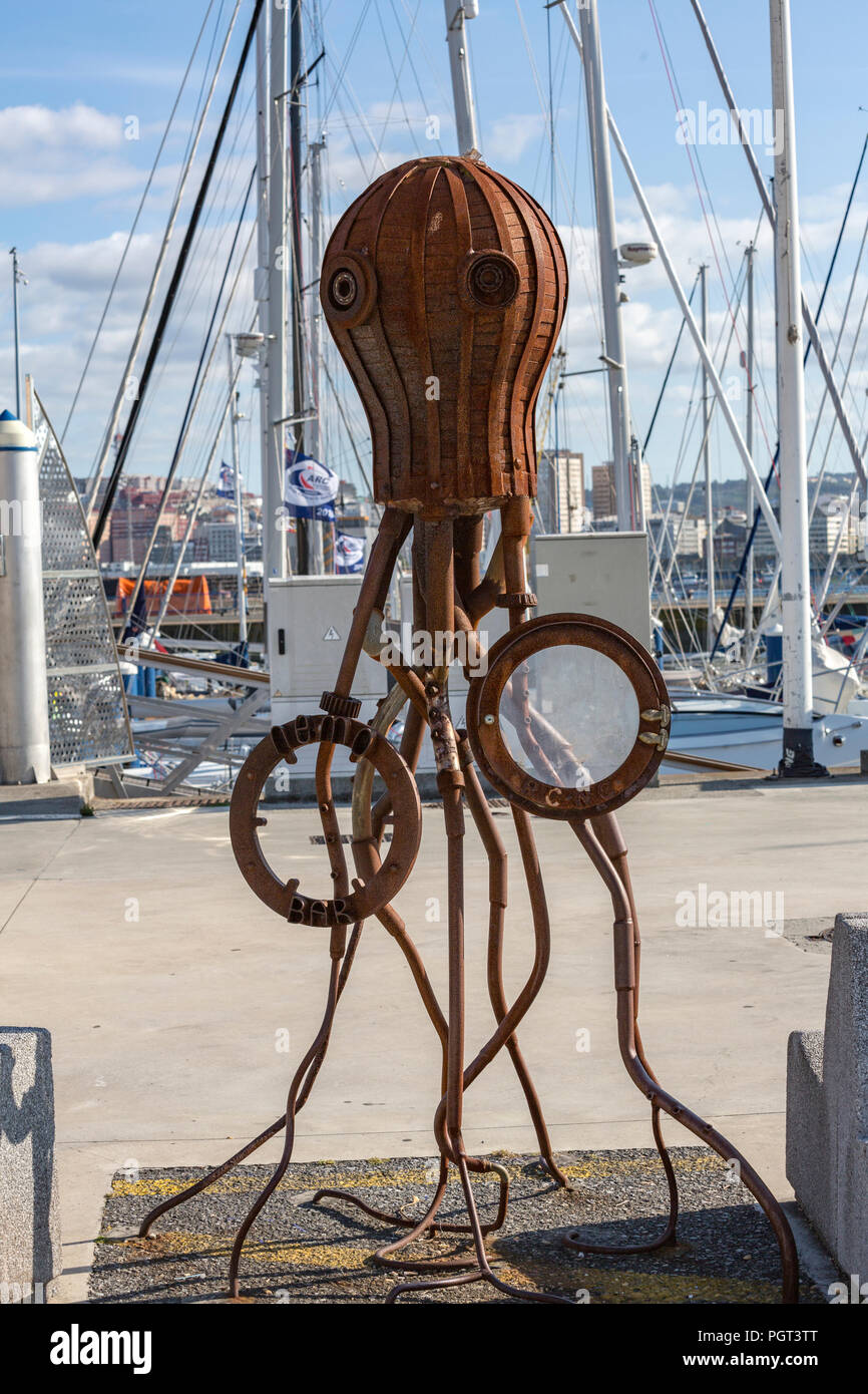 Metal rusted Octopus sculpture in Explanada Do Parrote, Paseo Dársena ...