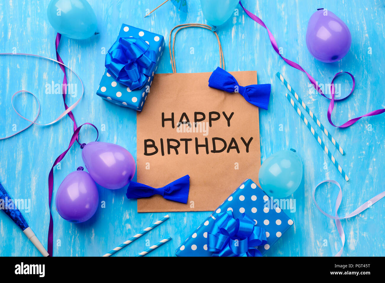 Birthday horizontal card in blue Stock Photo - Alamy