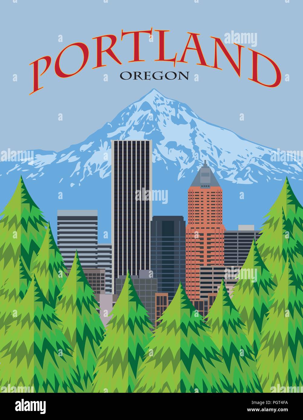 Portland Oregon city downtown skyline with Mount Hood from scenic ...