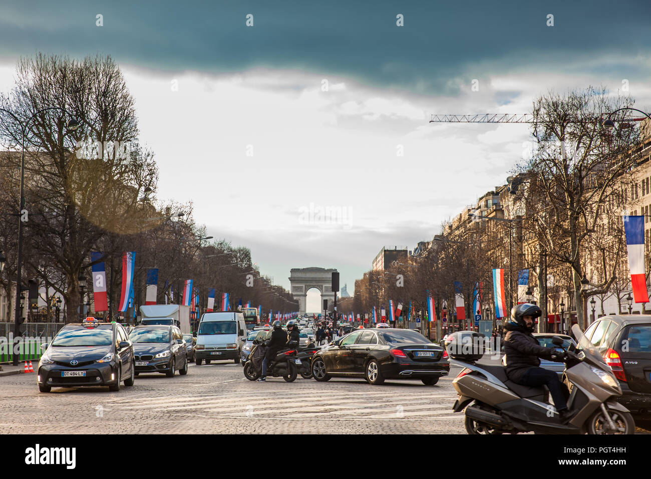 PARIS, FRANCE - MARCH, 2018: Champs Elysees and the Triumphal Arch in a ...