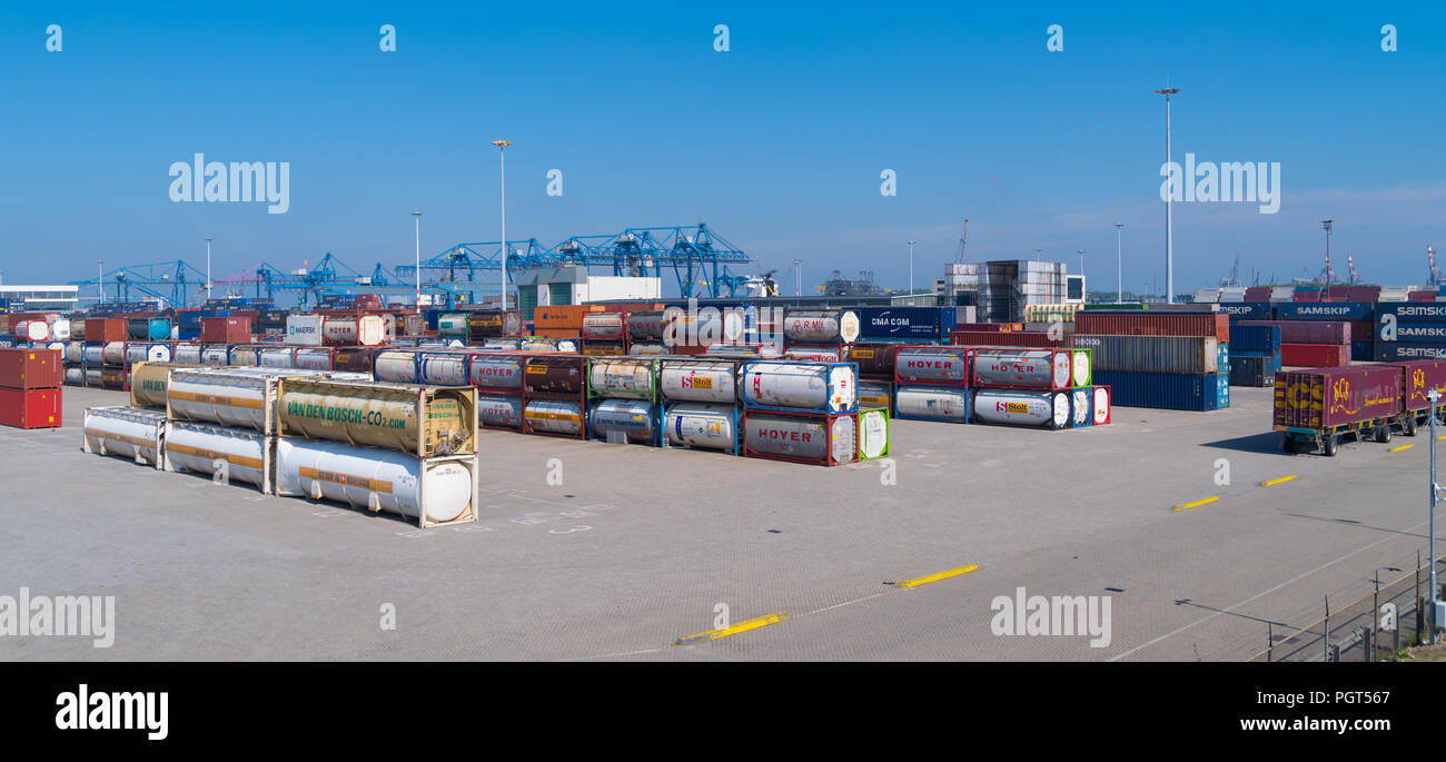 ROTTERDAM, NETHERLANDS - MAY 6, 2017: Storage area of railroad tanks in ...