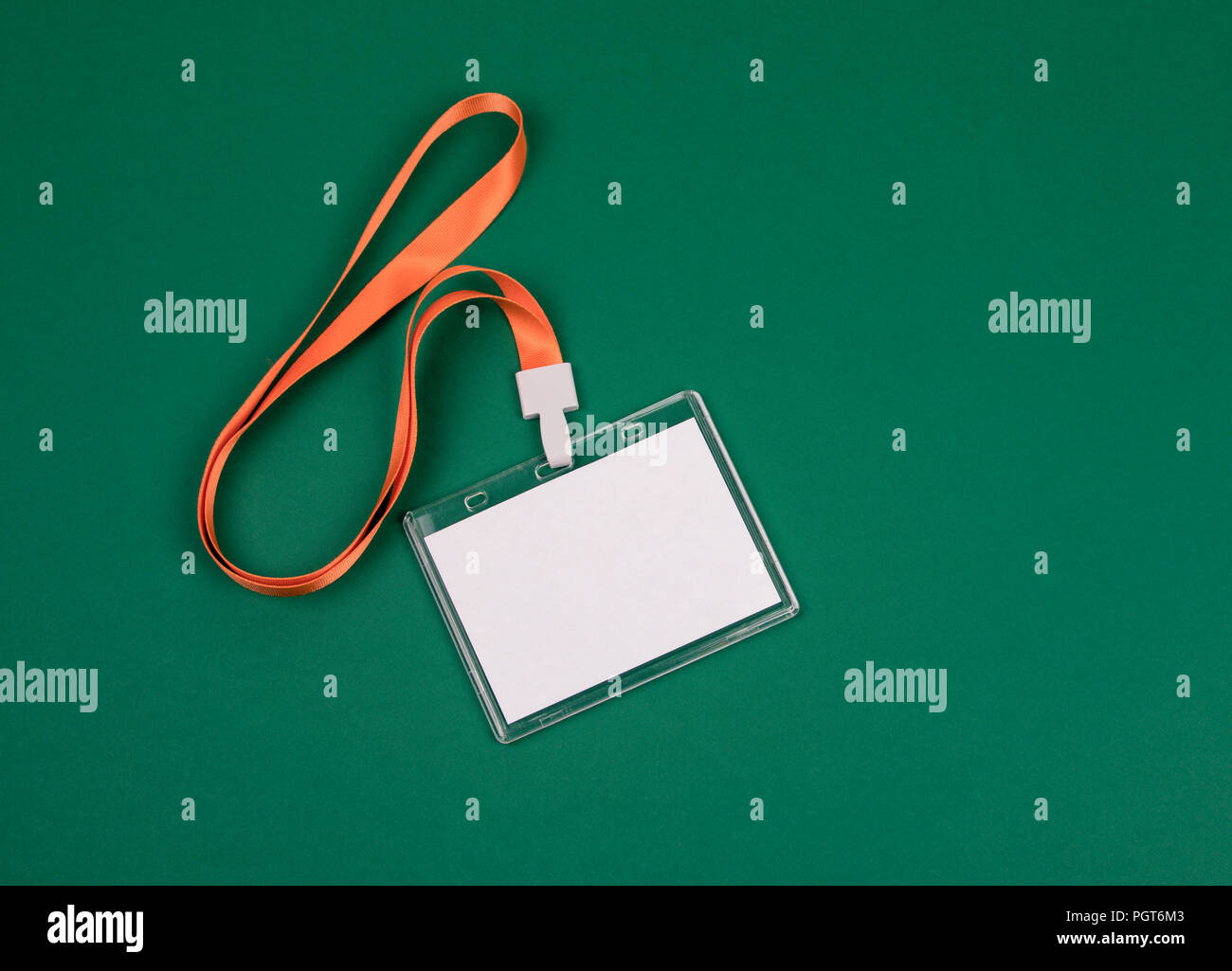 empty staff identity mockup with orange lanyard Stock Photo - Alamy