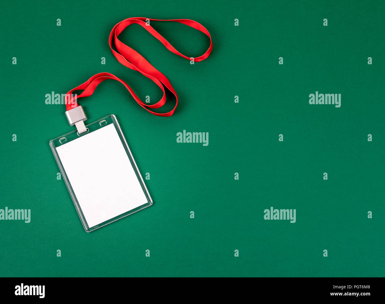 White empty staff identity mockup with red lanyard Stock Photo - Alamy