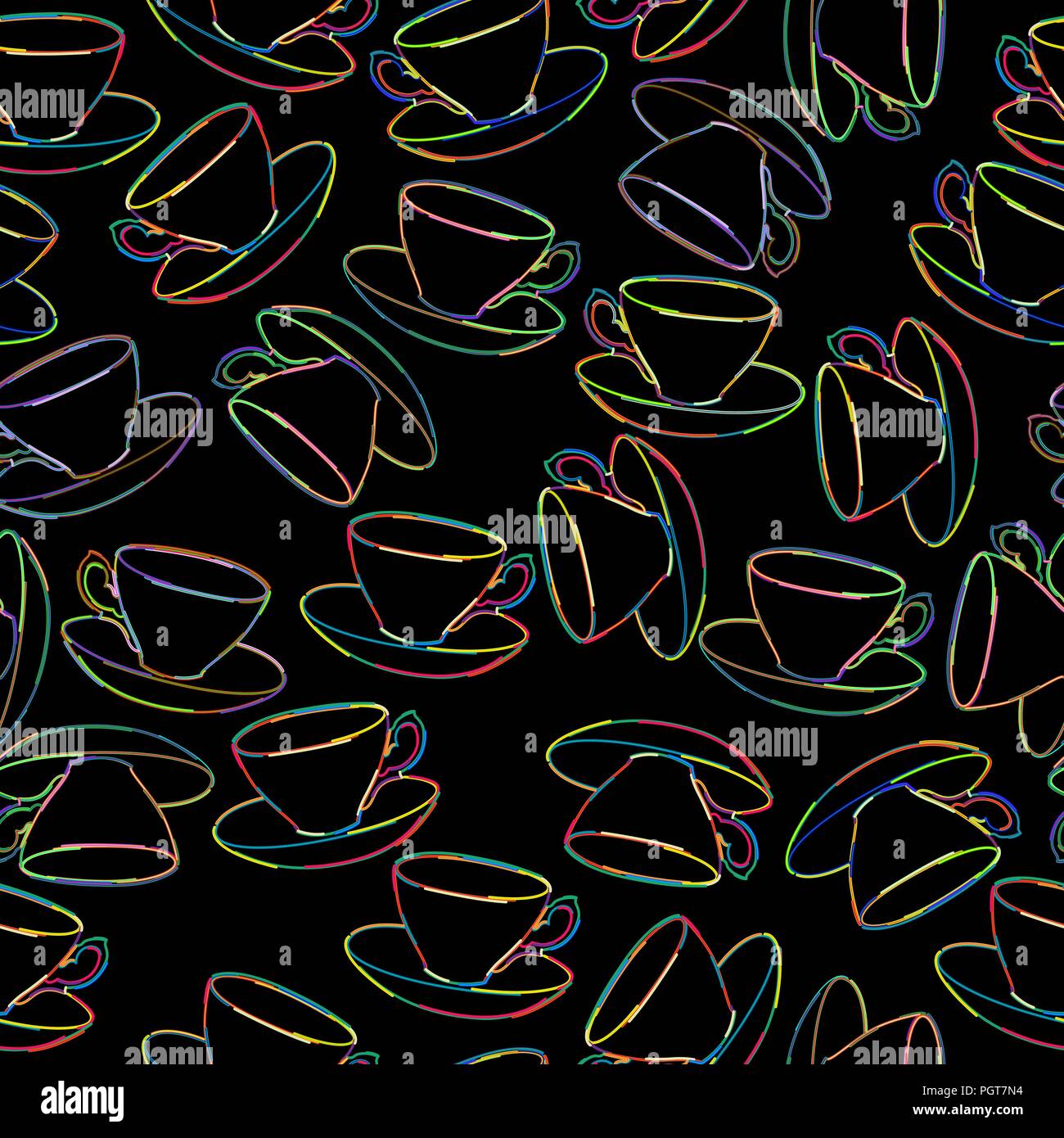 Tea cups seamless pattern over black background Stock Vector Image ...