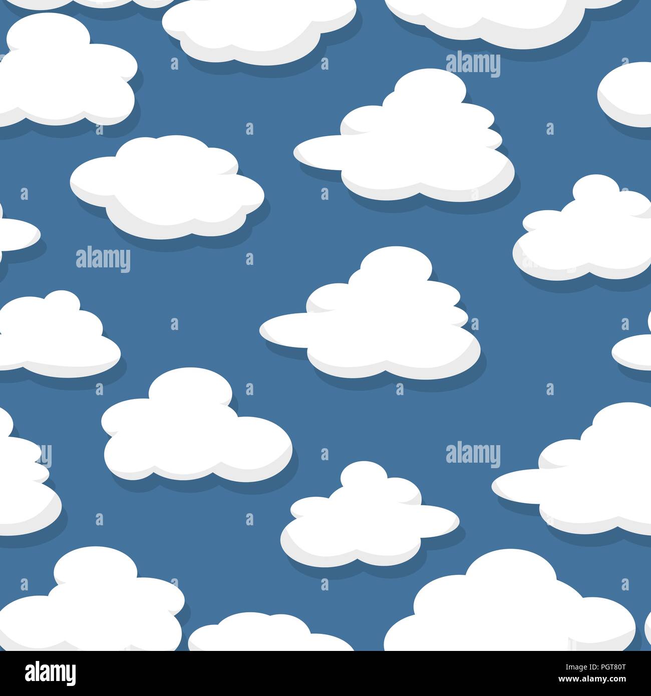 Illustration of cartoon style clouds over a blue sky, seamless pattern ...