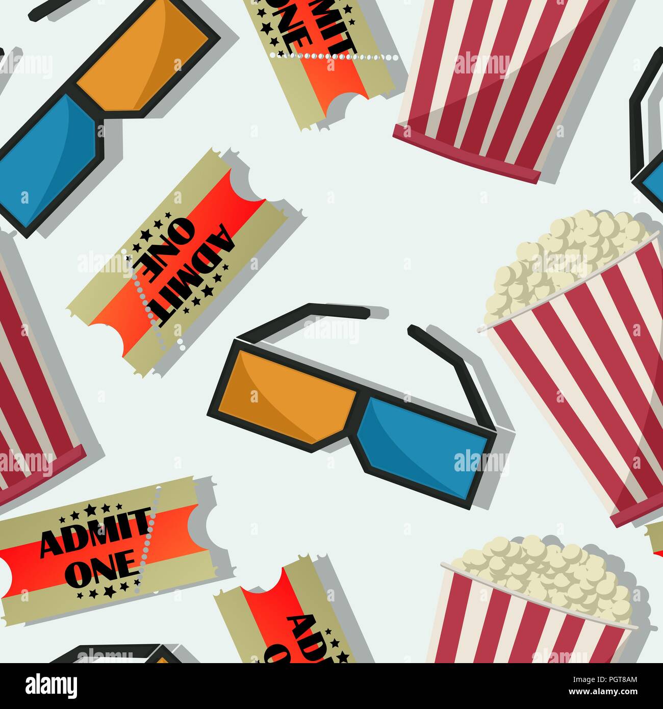 Seamless cinema pattern with tickets, glasses and popcorn Stock Vector ...