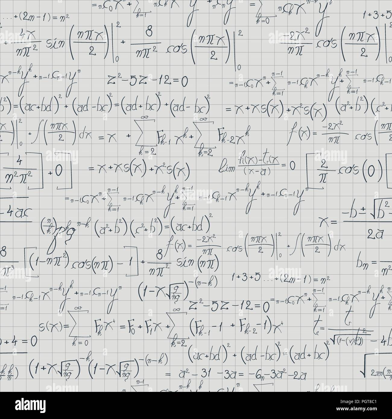 Square mathematical paper with equation and formula. Seamless pattern ...