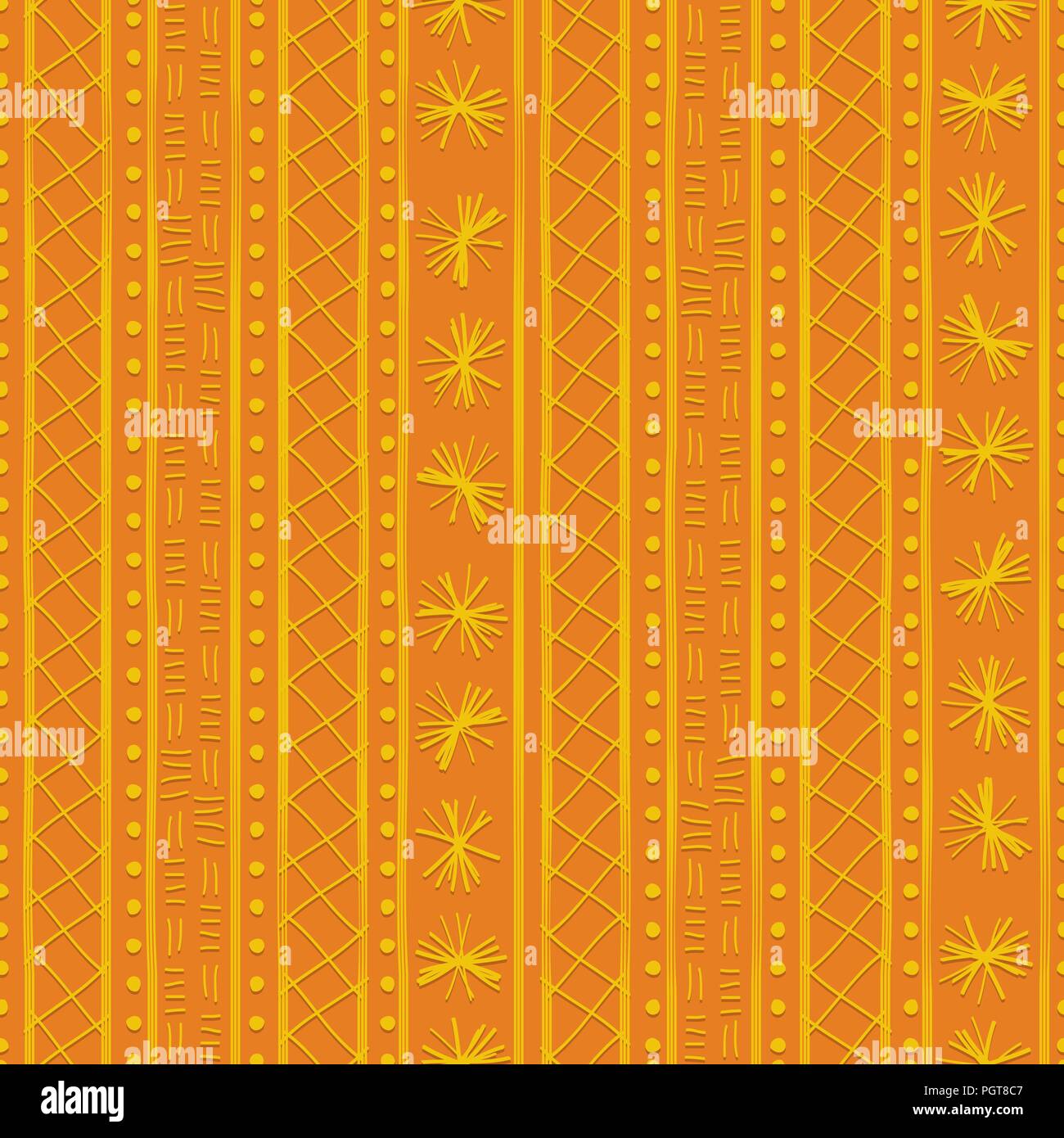 Tribal motif hand draw seamless pattern design in yellow and orange ...