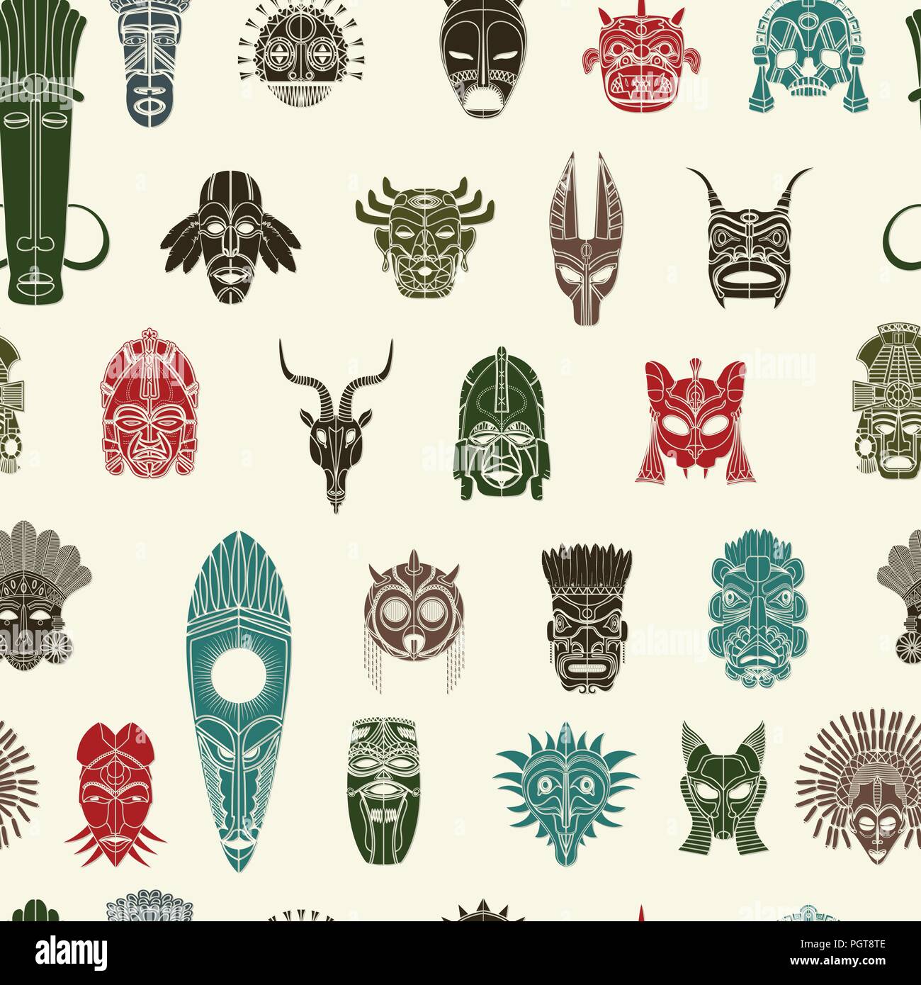 Tribal Mask seamless pattern design in colors Stock Vector Image & Art ...