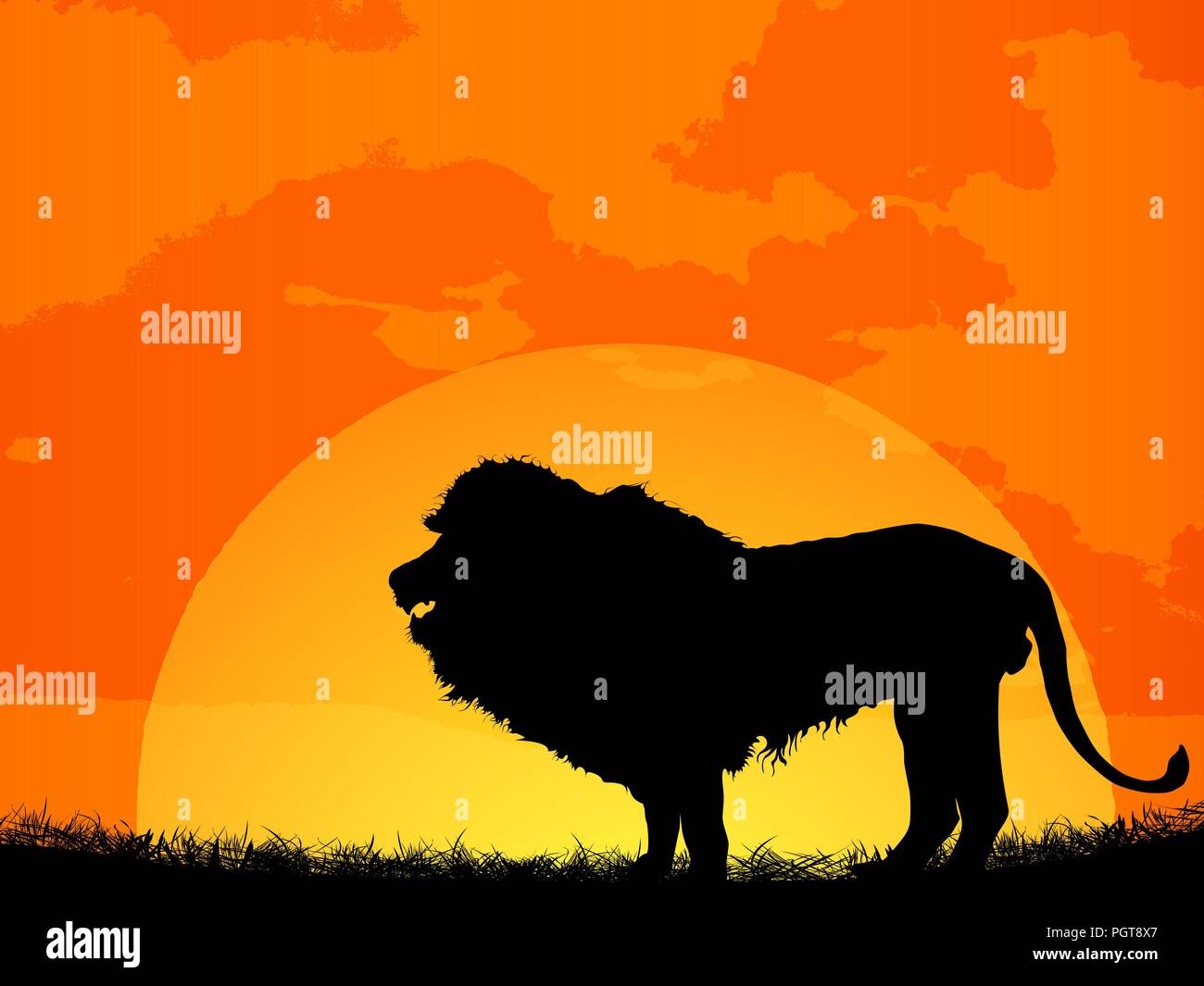 African Sunset With Lion