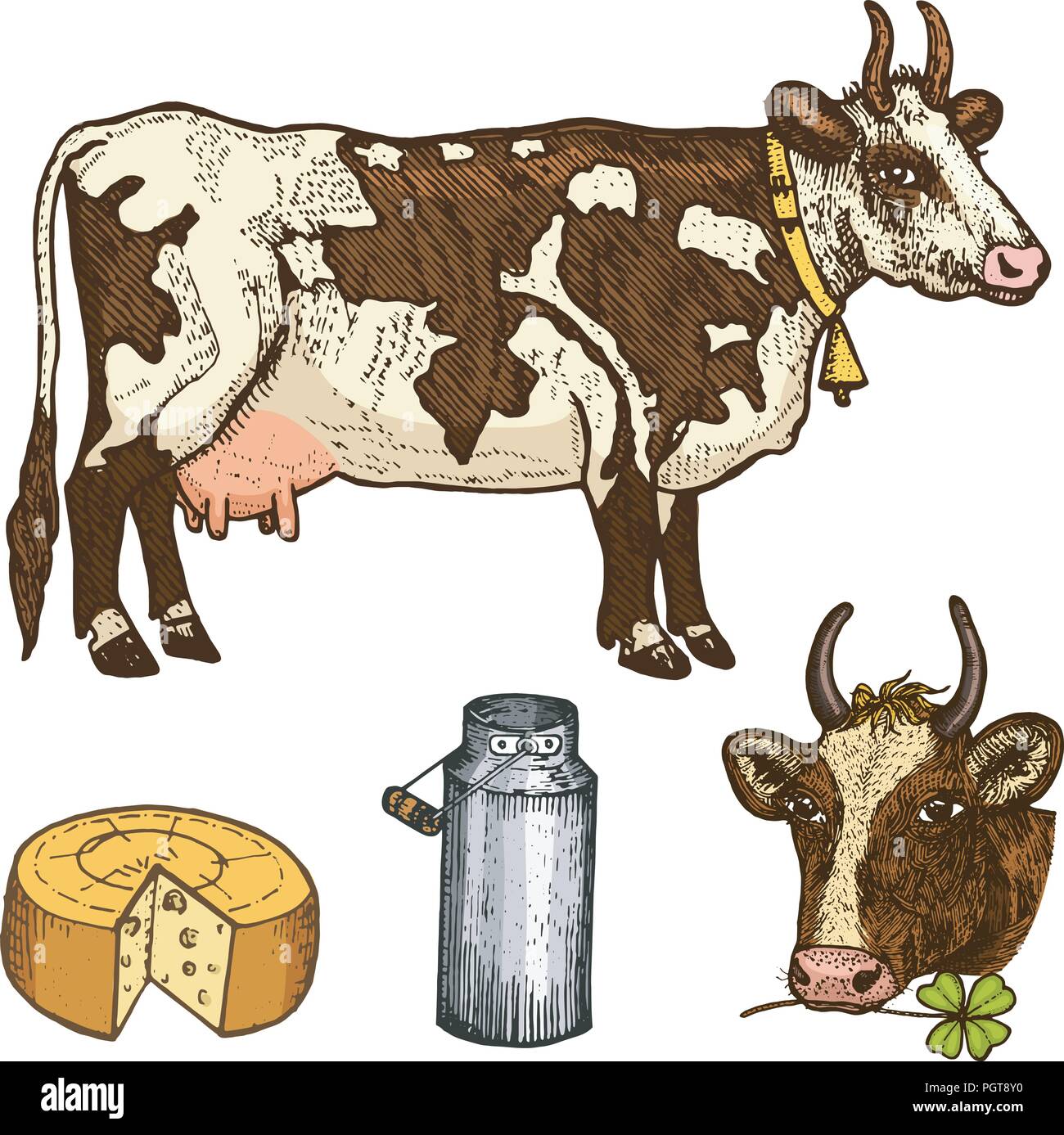 Set of milk food, dairy products, yogurt and cheese, ice cream, bottle ...