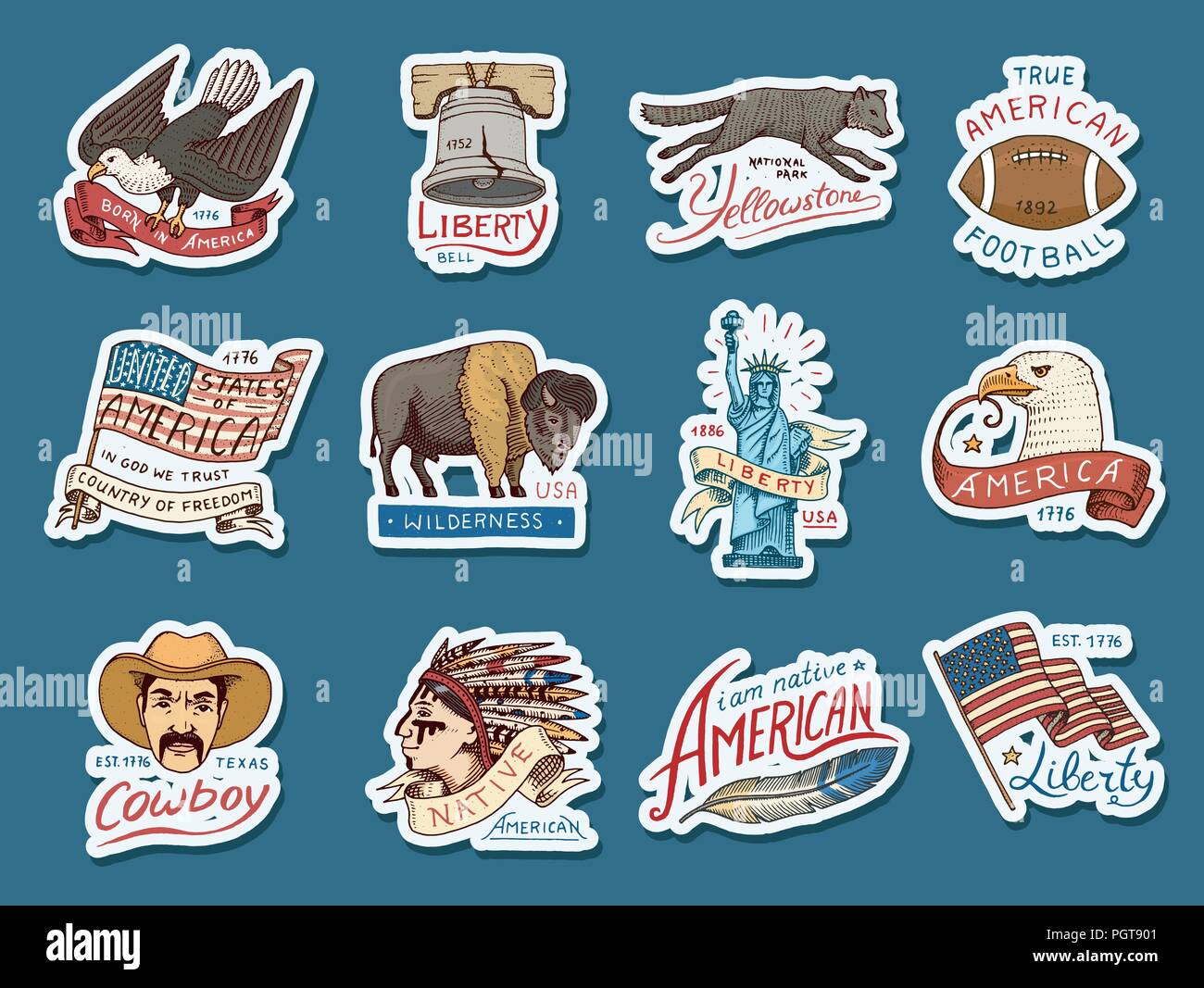 native american stickers. old, labels or badges for camping, hiking ...