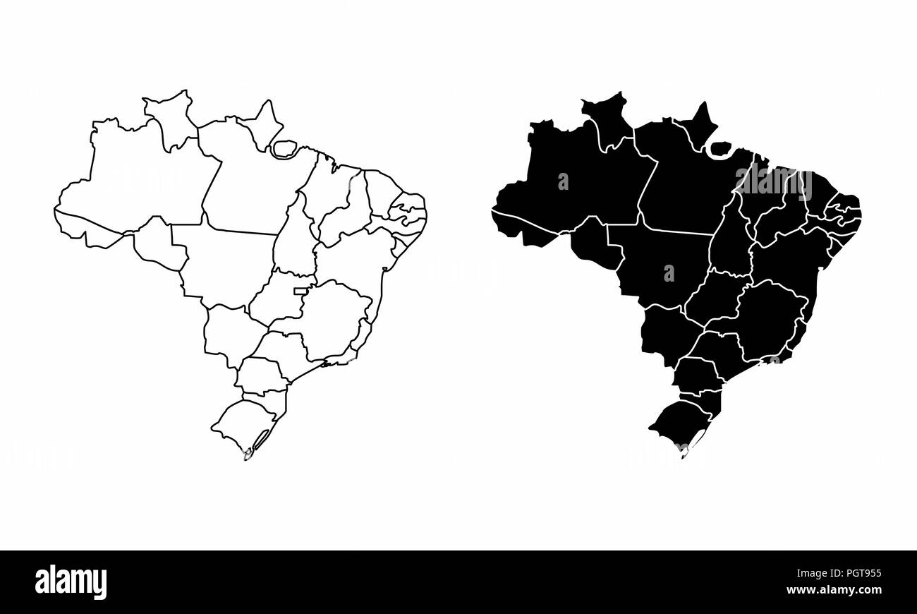 Simplified maps of Brazil with state divisions. Black and white ...
