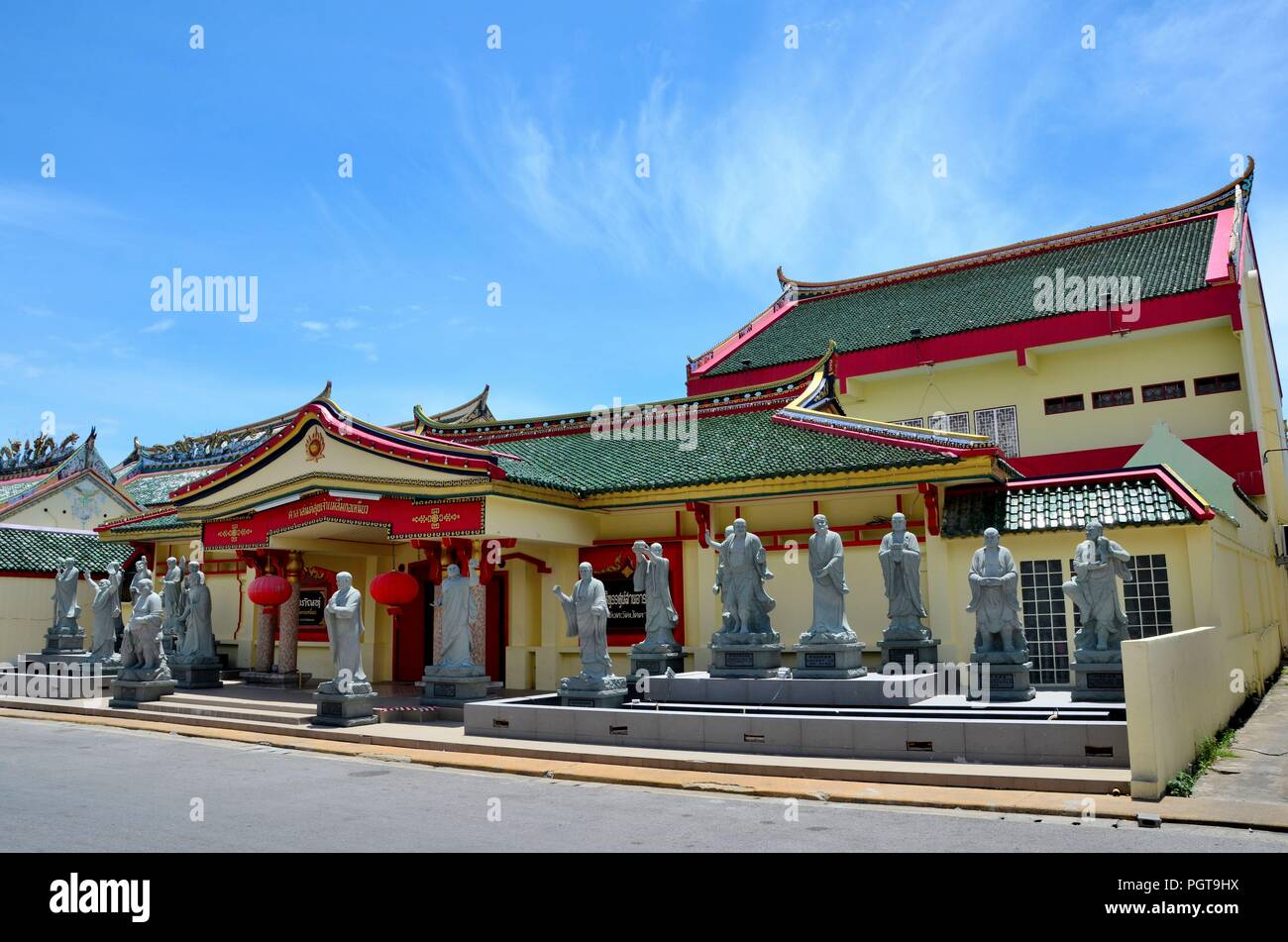 Chinese temple building with statues of gods and wood door Pattani ...