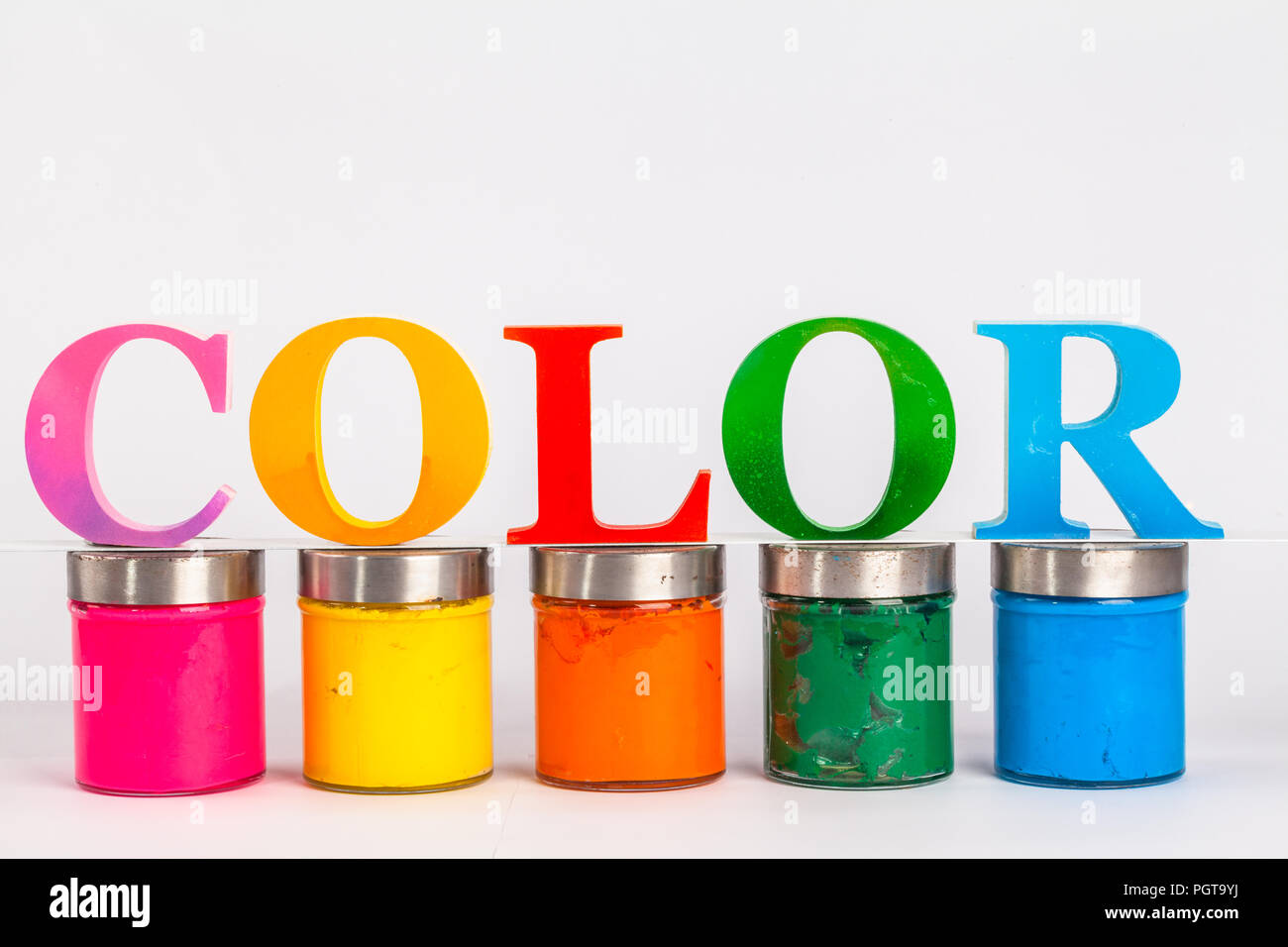 the colorful word color put on screen printing ink glass bottles in ...