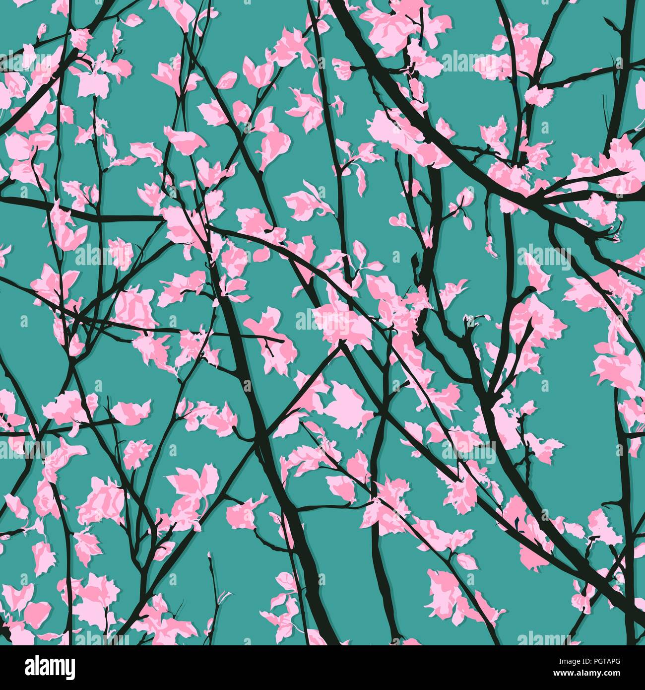 Spring cherry trees background, seamless pattern Stock Vector Image ...