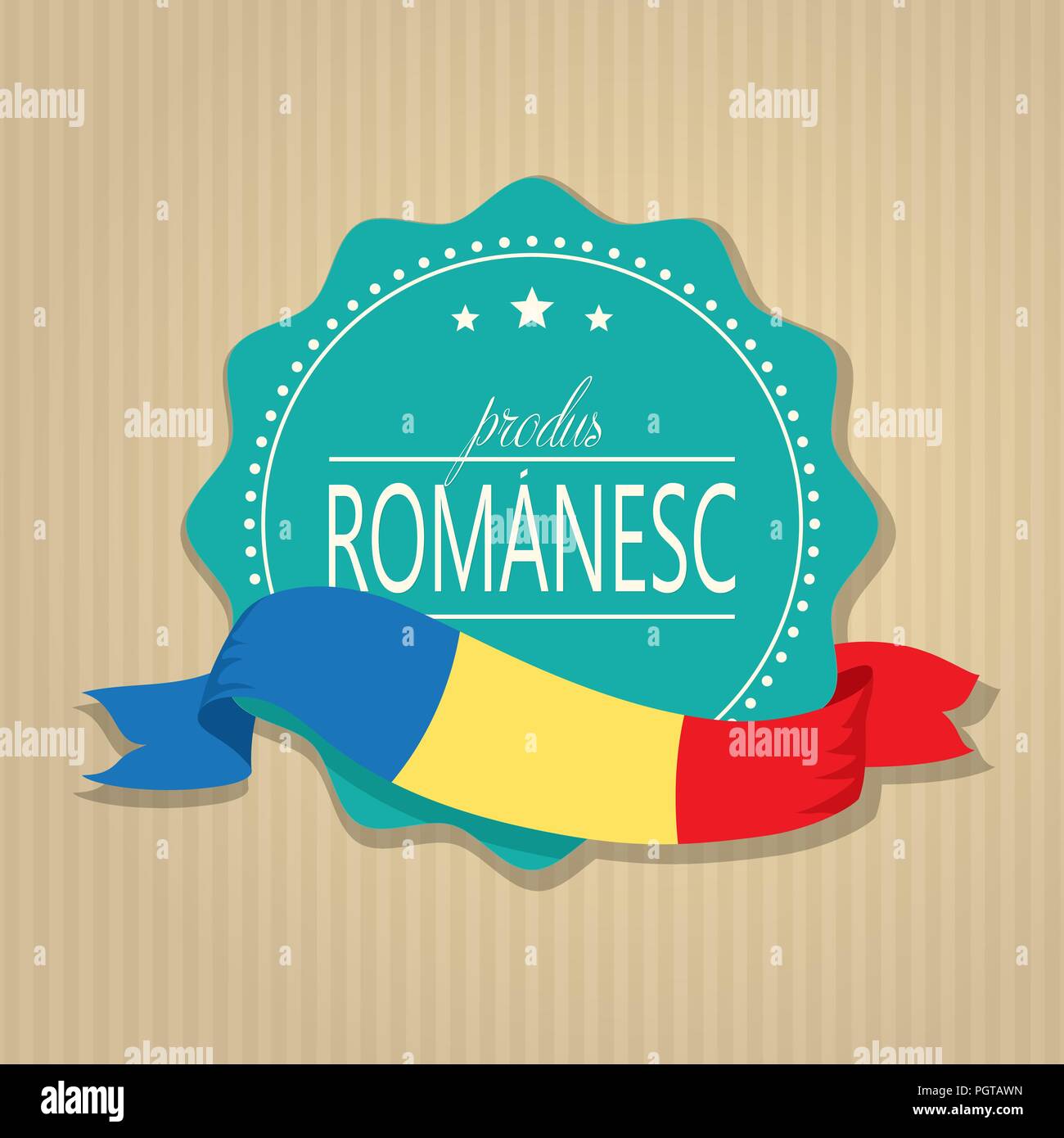 Romanian product vector rubber stamp with flag and cardboard background ...