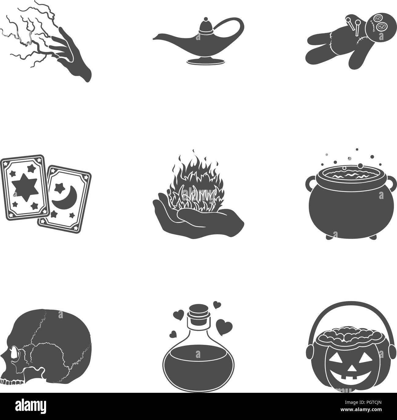 Black and white magic set icons in black style. Big collection of black ...