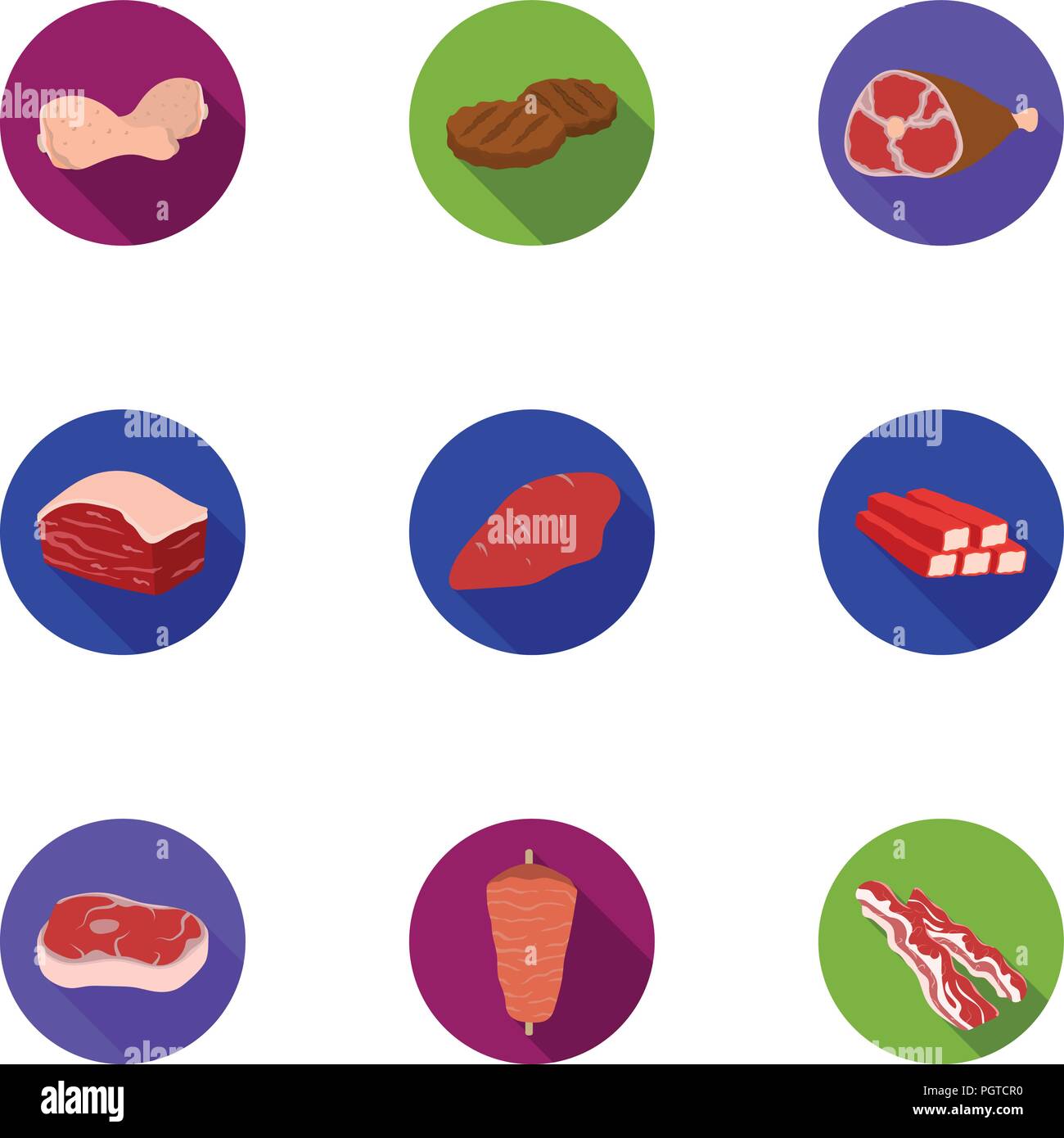 Meats set icons in flat style. Big collection of meats vector symbol ...