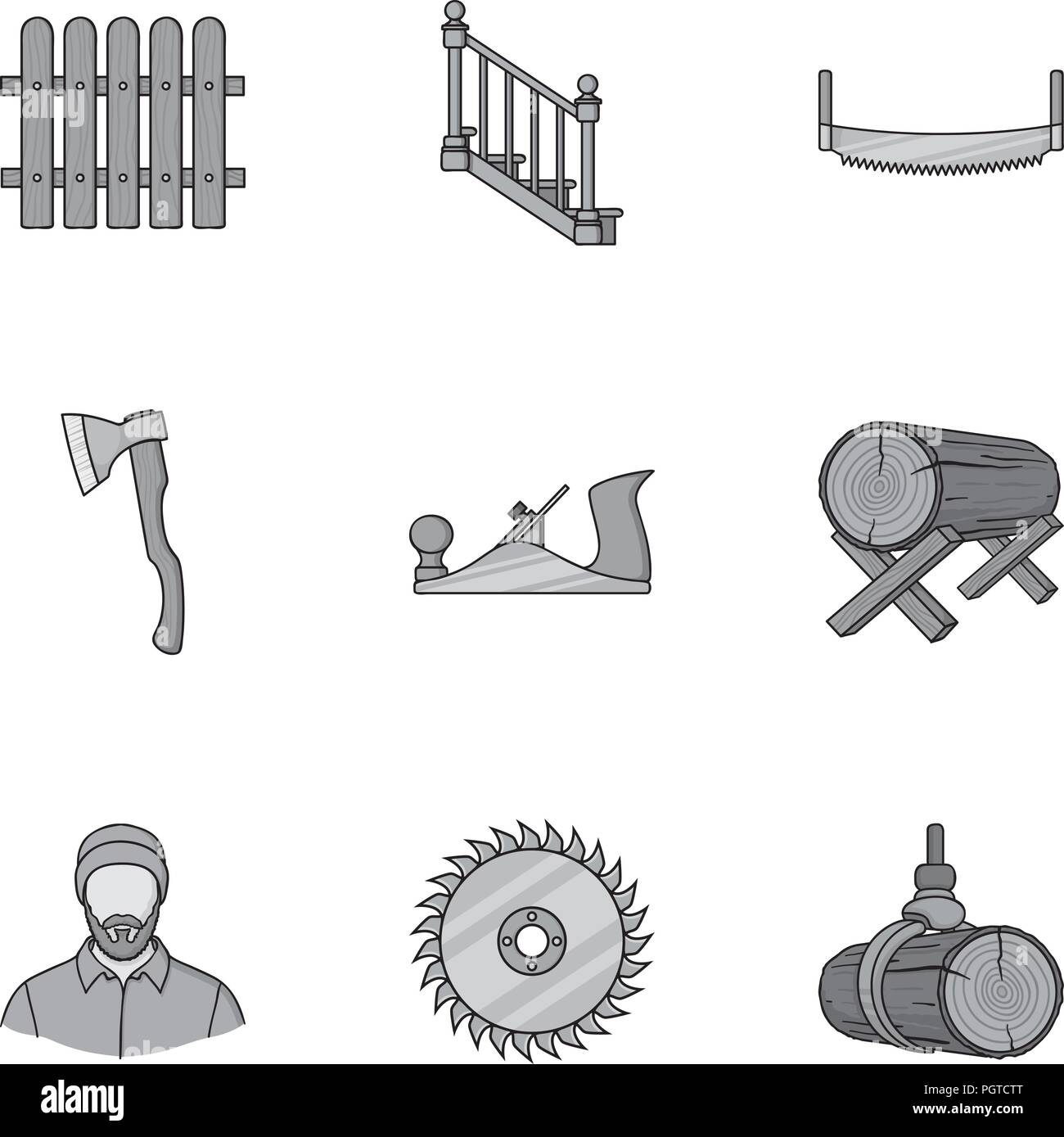 Sawmil and timber set icons in monochrome style. Big collection of ...