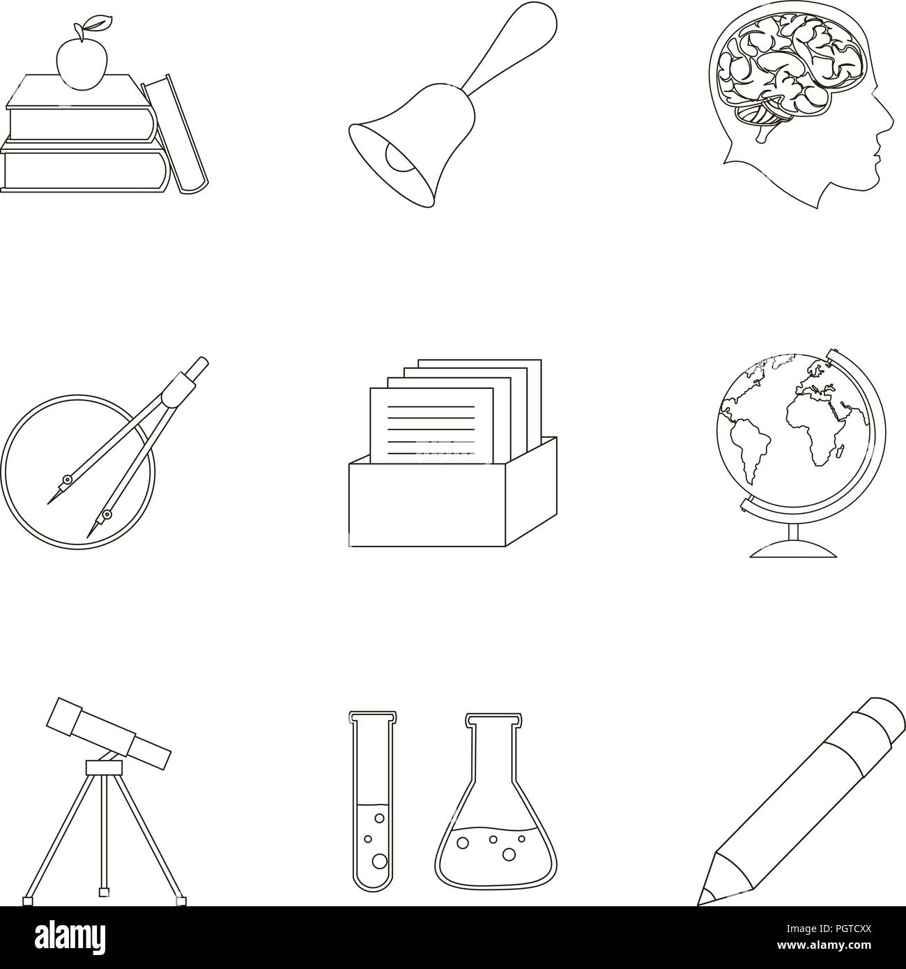 School set icons in outline style. Big collection of school vector ...