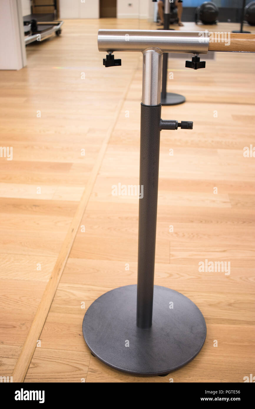 Pilates fitness studio gym room with training dance ballet bar for ...