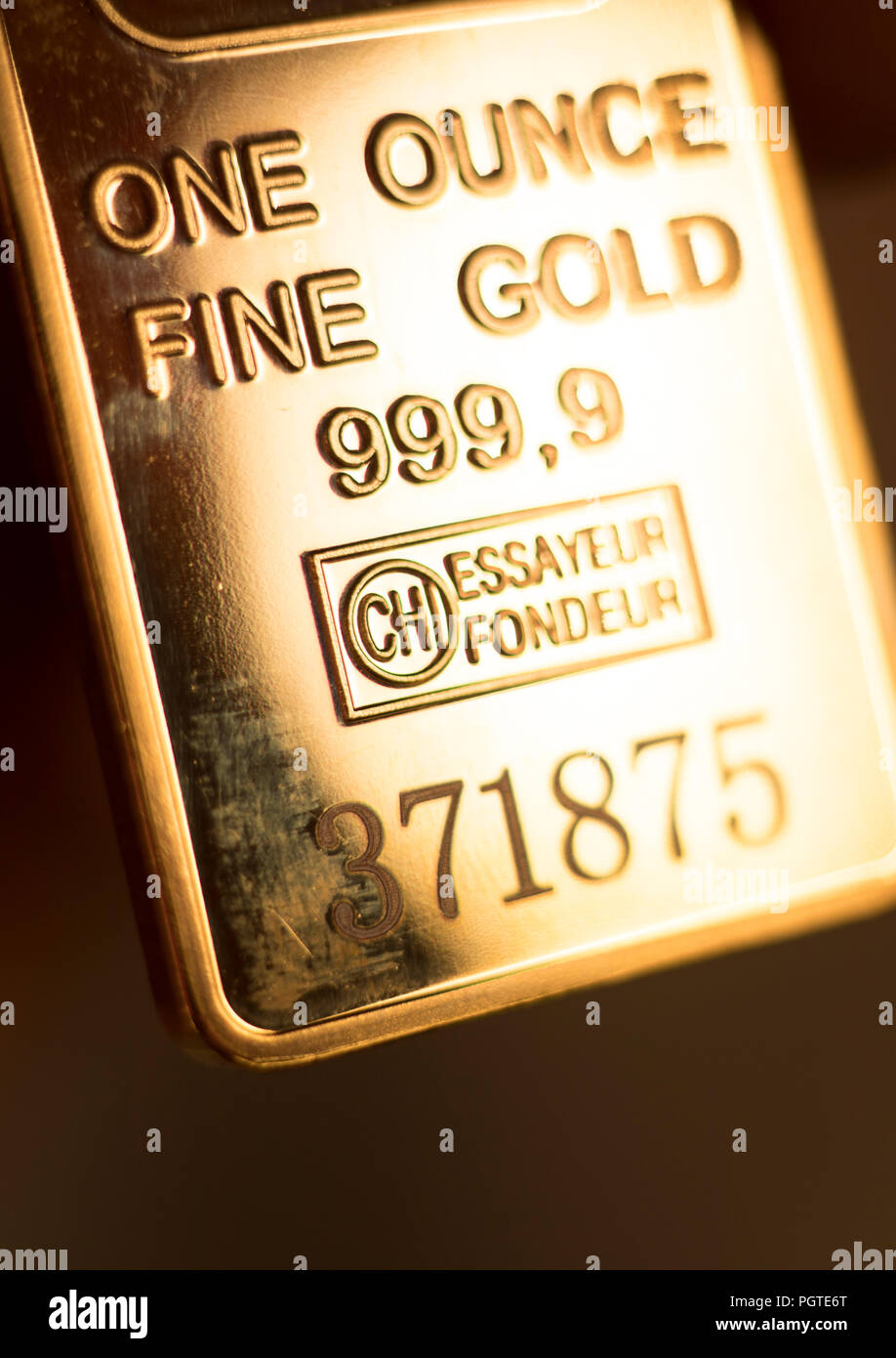 Fine solid gold 999.9 one ounce bullion ingot precious metals bar ...