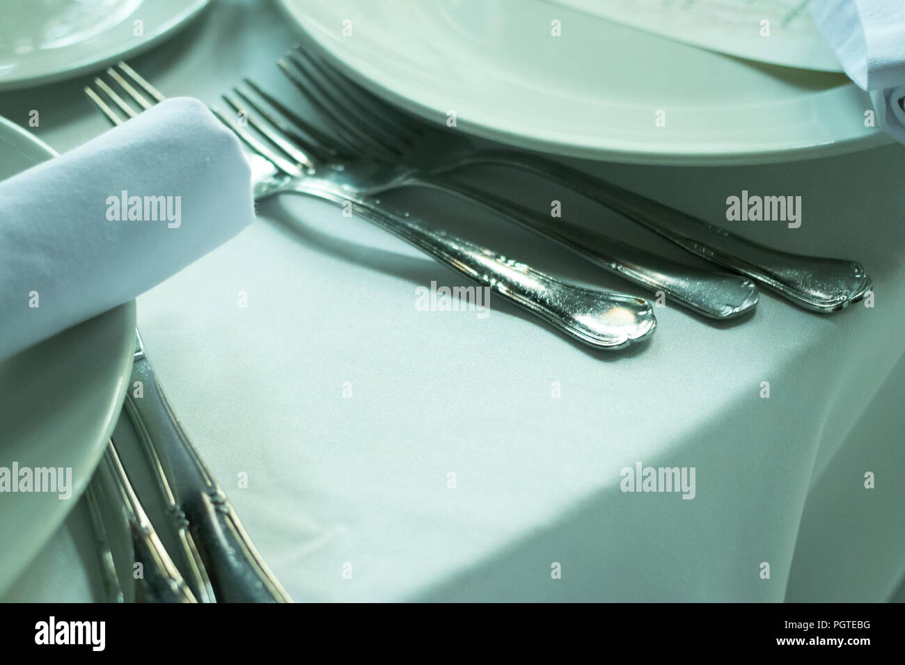 Wedding reception banquet dinner party table place settings set in ...