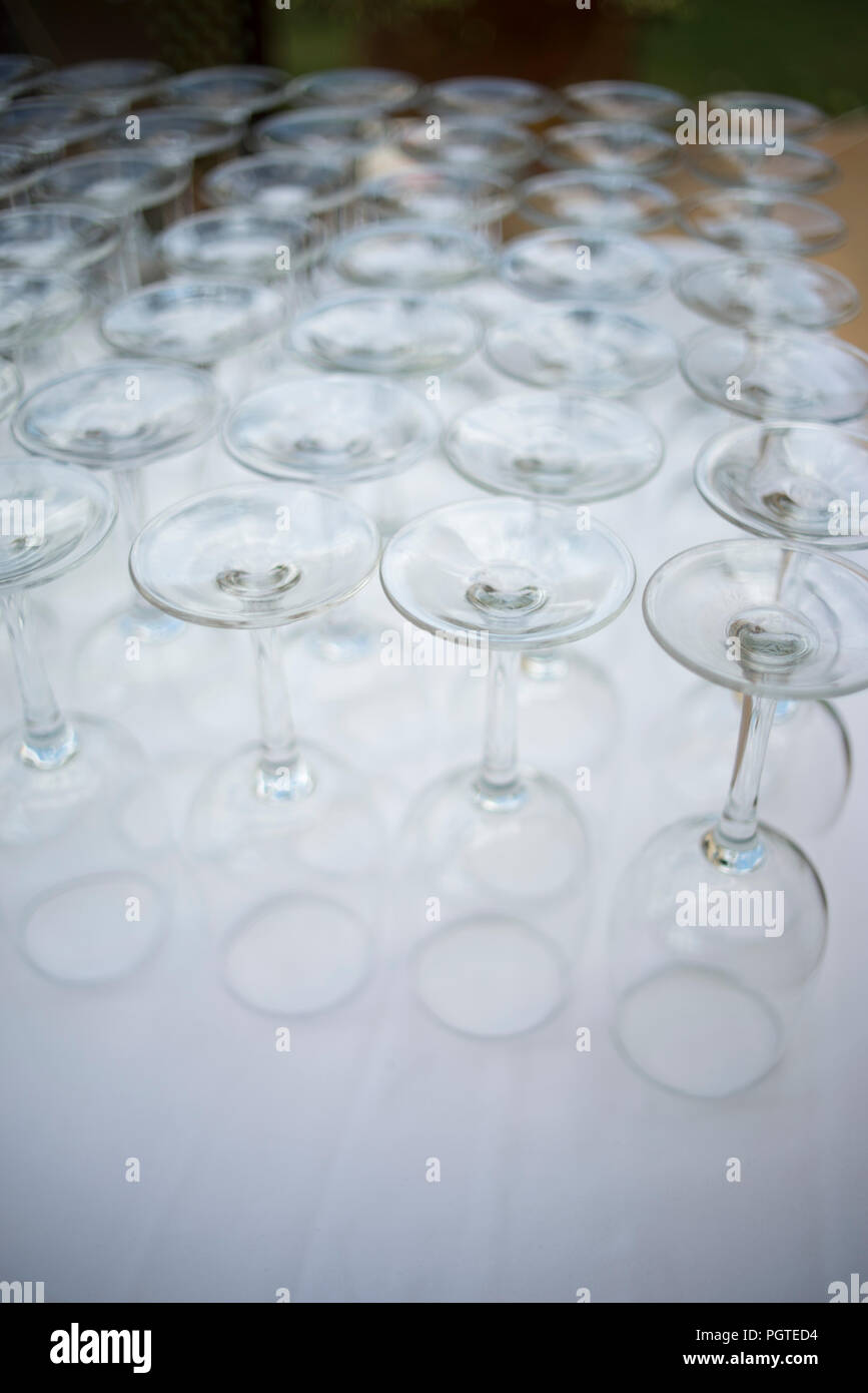 Red or white wine glasses in luxury hotel wedding party ready for ...