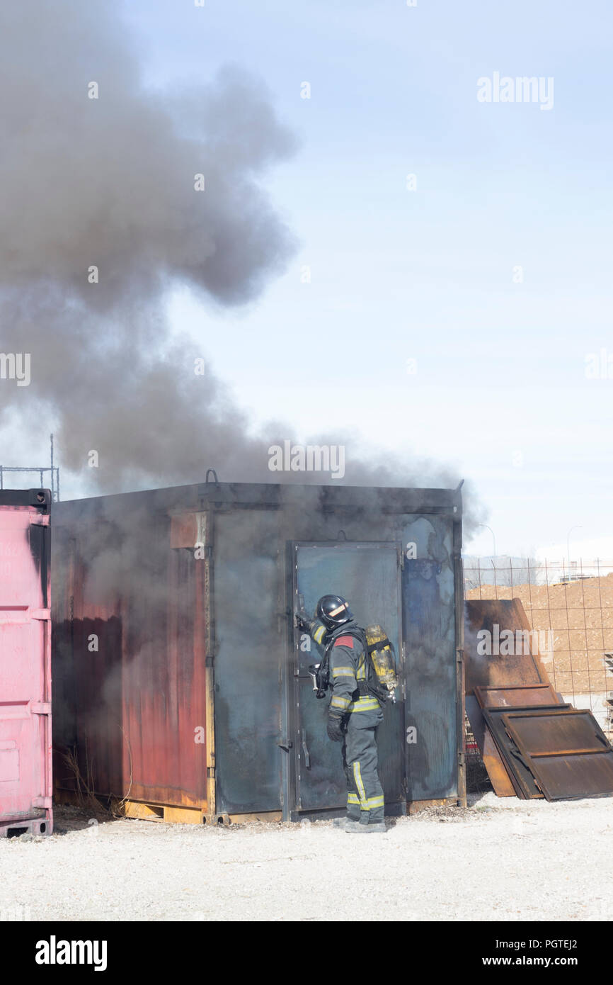 Fire station firefighter training equipment used by fireman to simulate ...