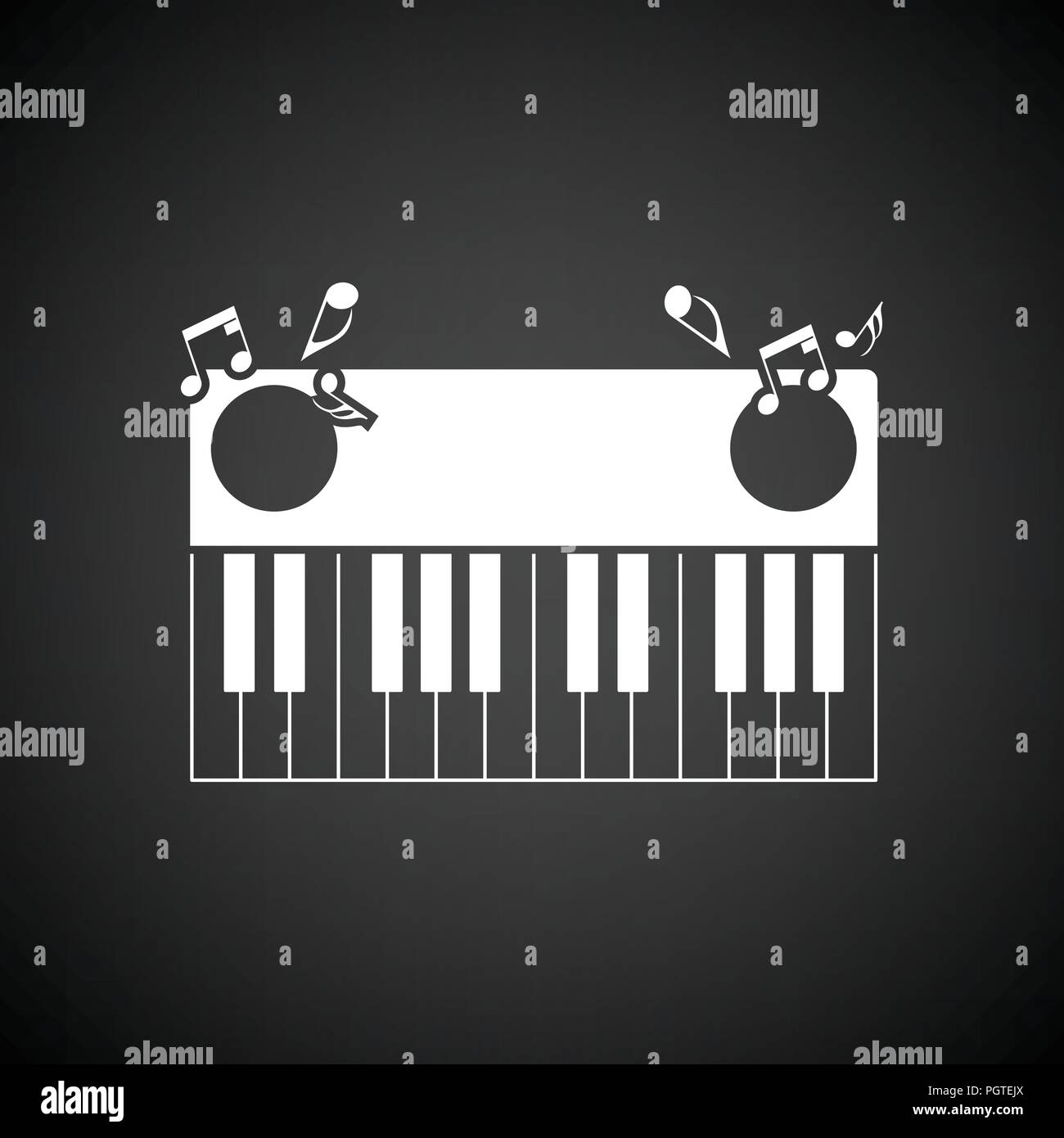 Piano keyboard icon. Black background with white. Vector illustration ...