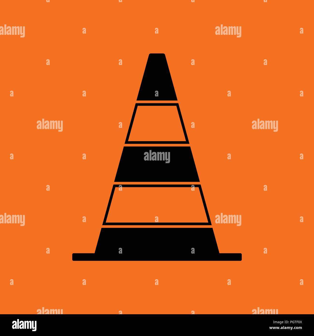 Icon of Traffic cone. Orange background with black. Vector illustration ...