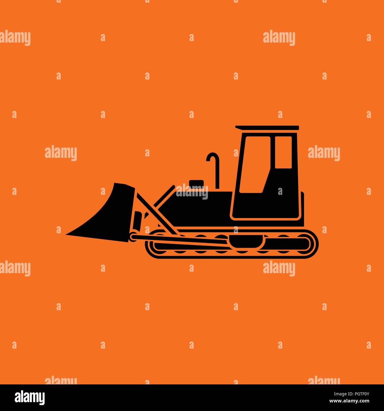 Icon of Construction bulldozer. Orange background with black. Vector ...