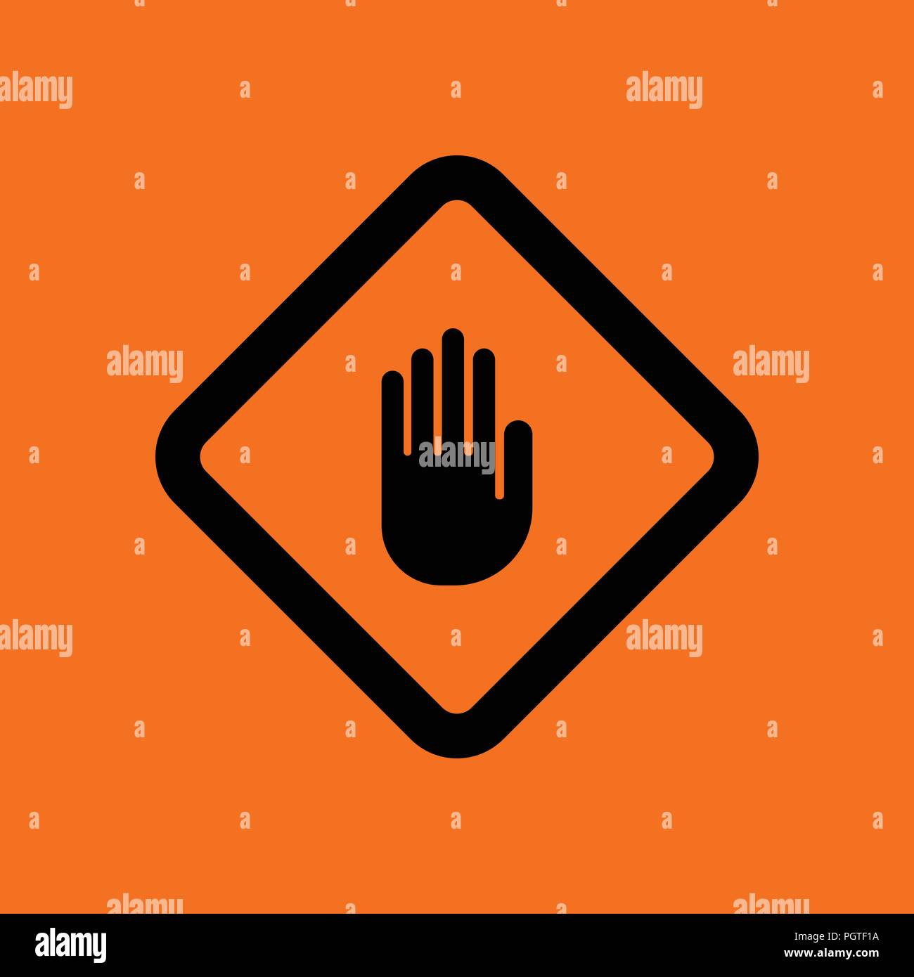 Icon of Warning hand. Orange background with black. Vector illustration ...