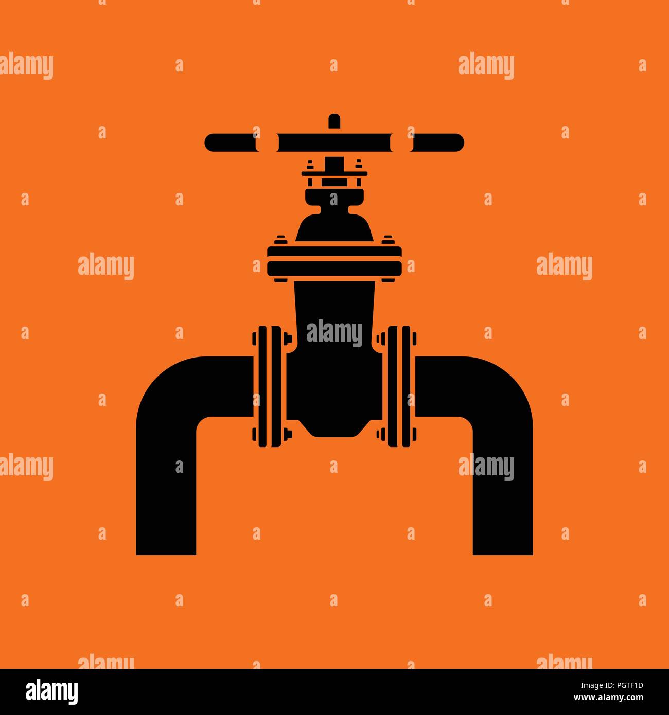 Icon of Pipe with valve. Orange background with black. Vector ...