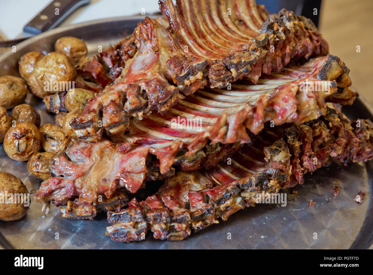 Many Cooking Traditional Turkish roasting lamb barbecues.Roasted meat ...