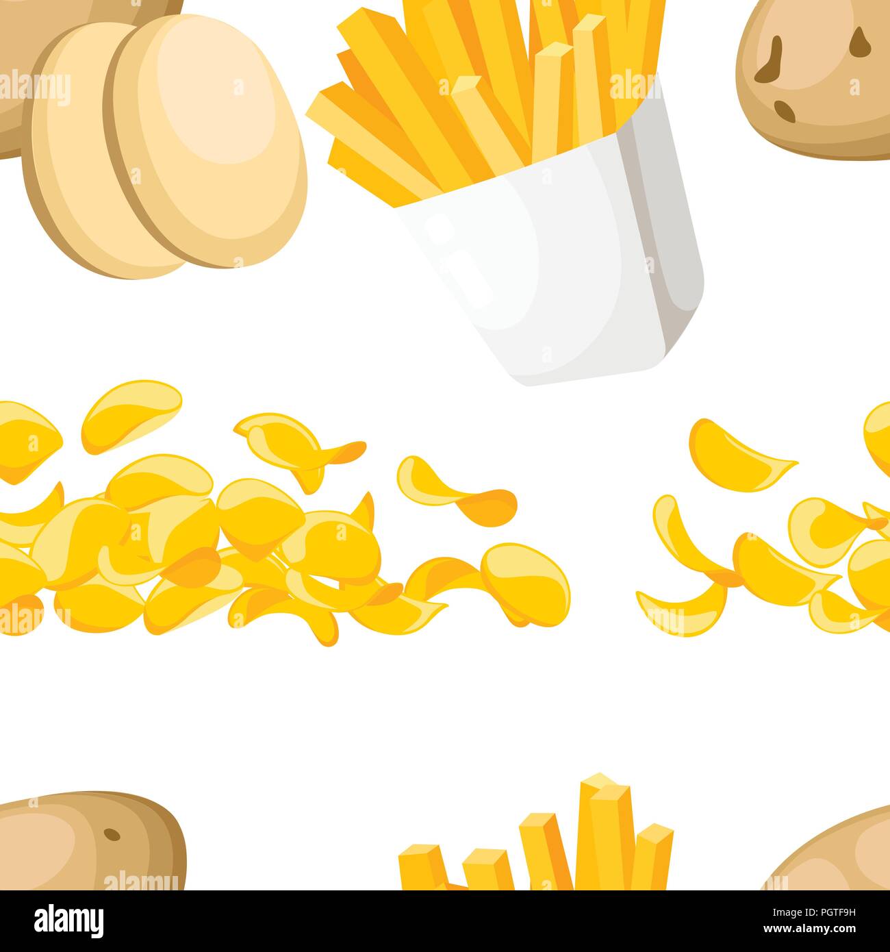 Seamless pattern. Potato products. French fries and chips. Potatoes ...