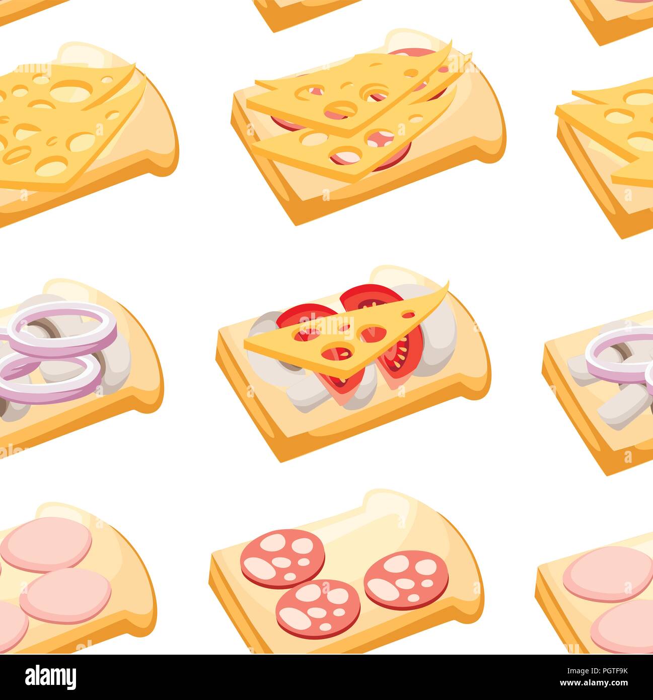 Seamless pattern. Sandwiches with various ingredients. Meat, vegetables ...