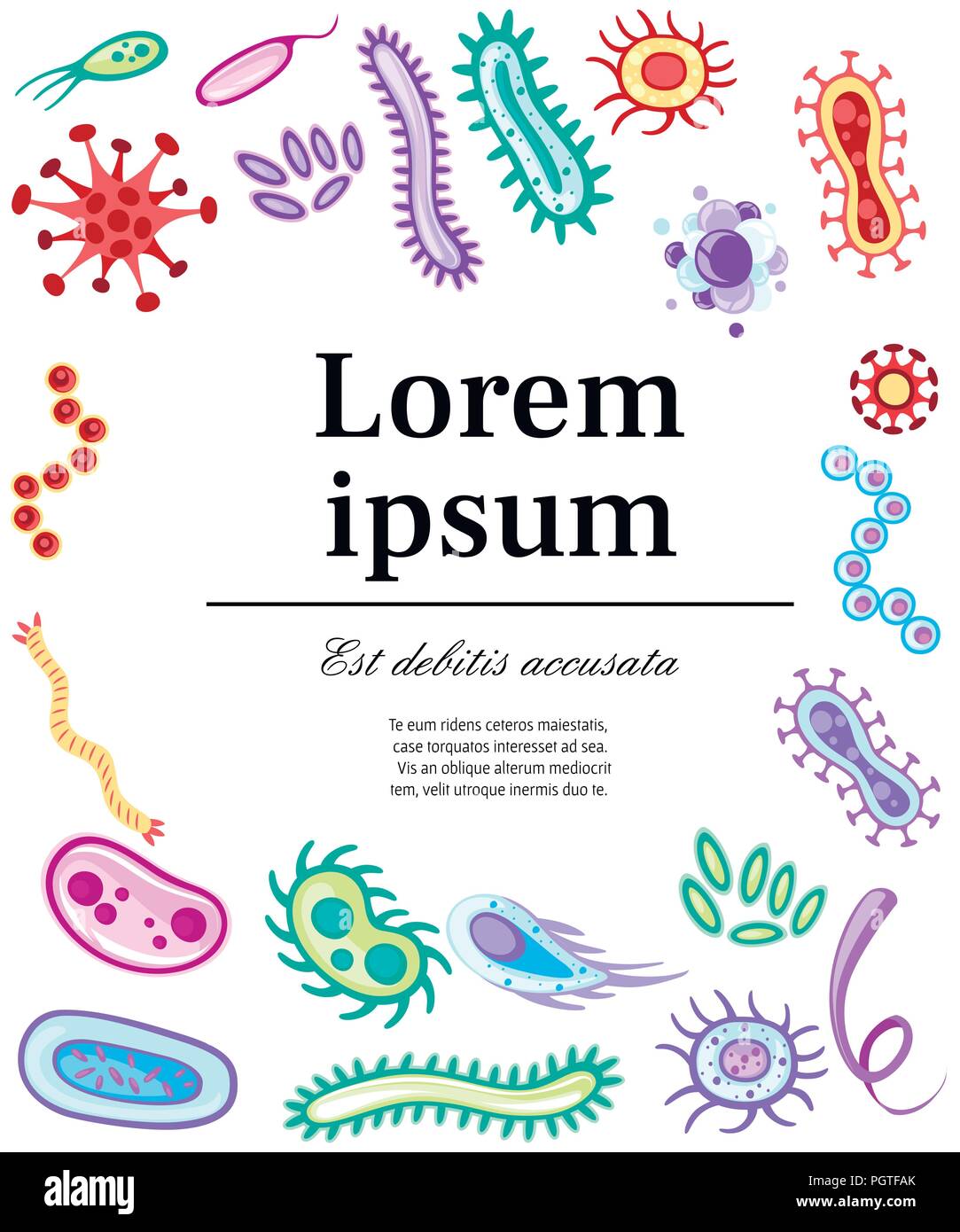 Bacteria and viruses. Colorful microorganisms collections. Flat vector ...