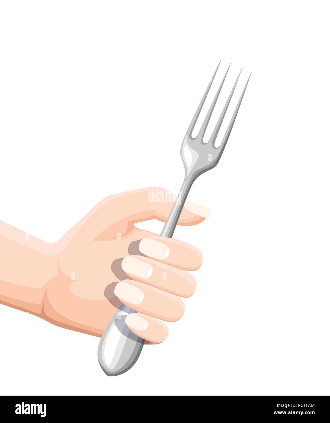 Hand holding a fork. Stainless kitchen utensil. Flat vector ...